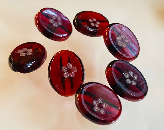 Set of 7 Antique Ruby Oval Glass Buttons. Flower. - Etsy