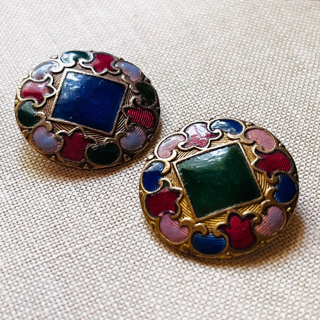 Antique Enamel Button. Gorgeous Colours. Blue or Green. - Etsy