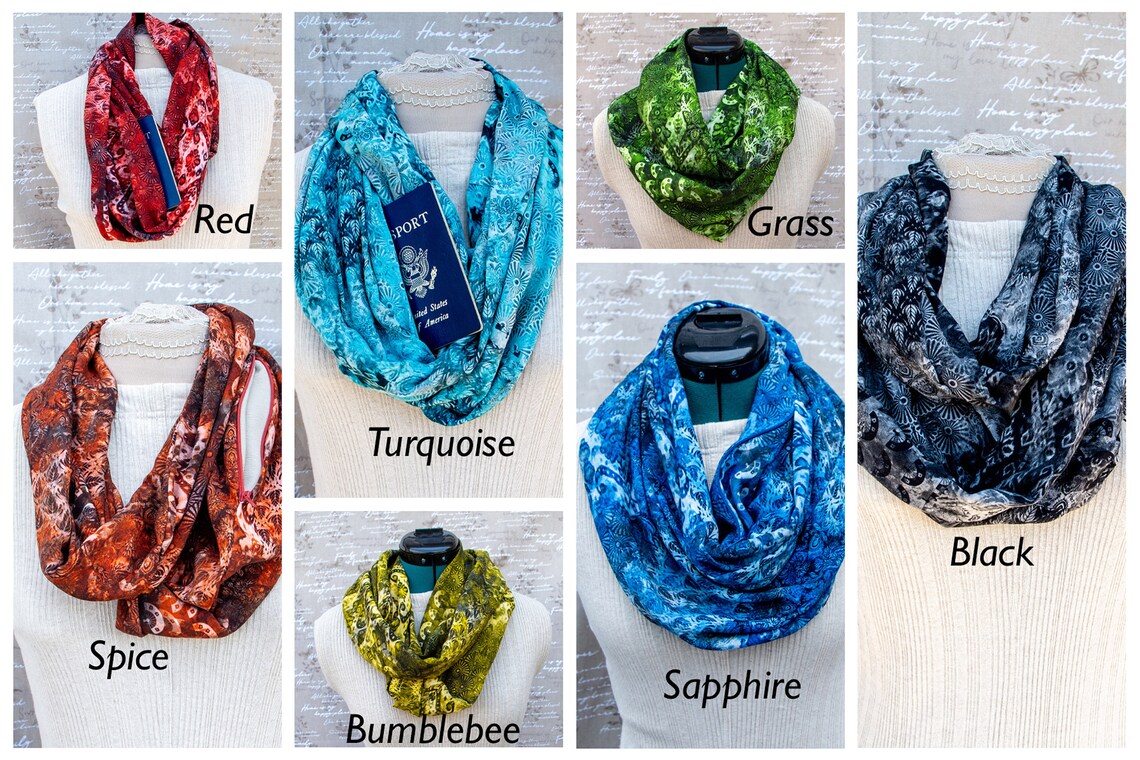 Infinity Scarf With Pocket, Rayon Scarf, Summer Scarf, Hidden Pocket ...