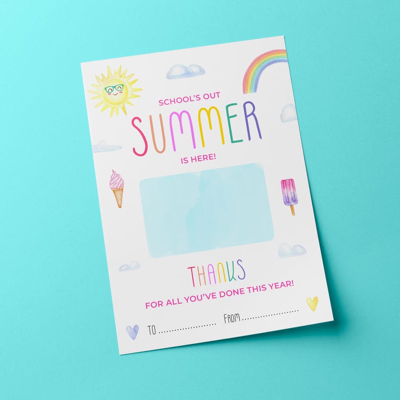 Teacher Gift Card Holder Printable, Summer Thank You (digital Download ...