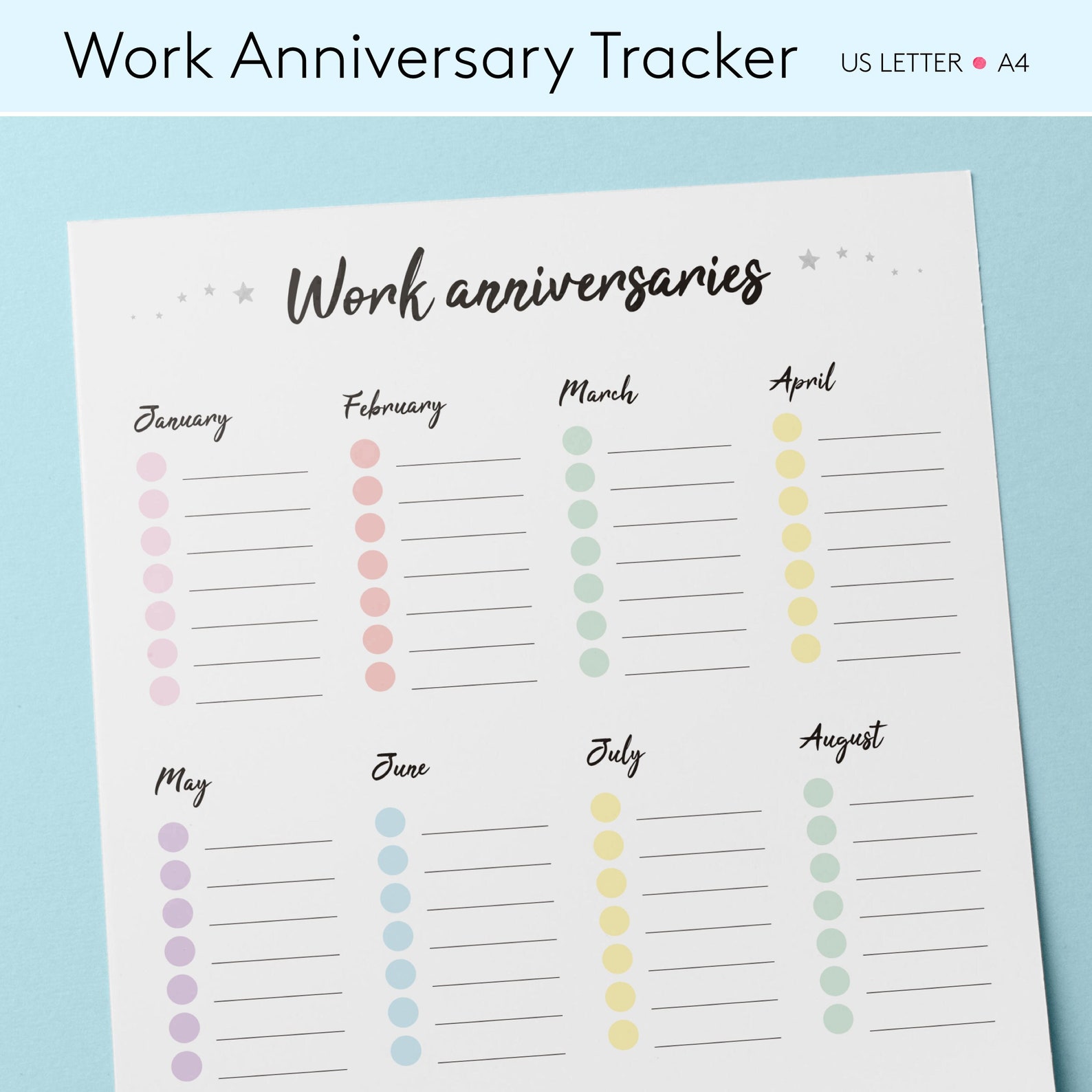 Work Anniversary Printable Template | Employee Anniversary Tracker ...