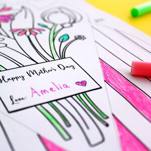 DIY Mother's Day Bouquet Card: Printable Coloring Craft (instant ...