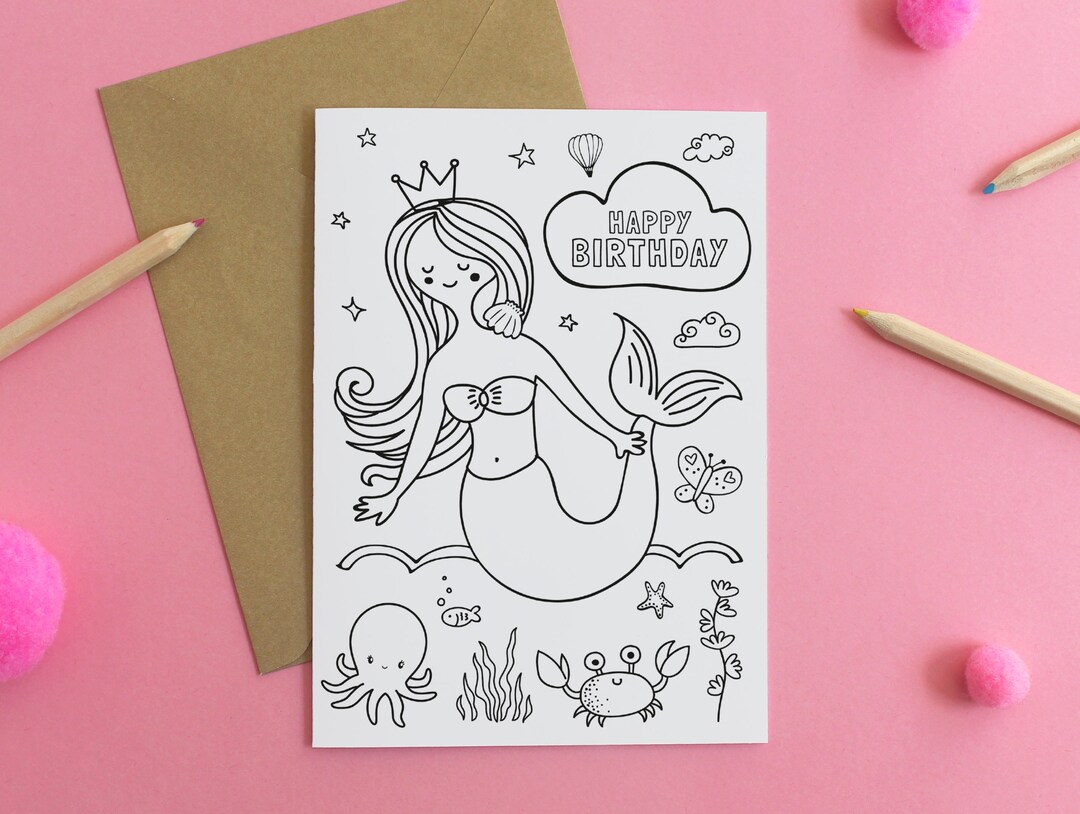 Mermaid Card | Printable Mermaid Card | Digital Kids Birthday Card ...