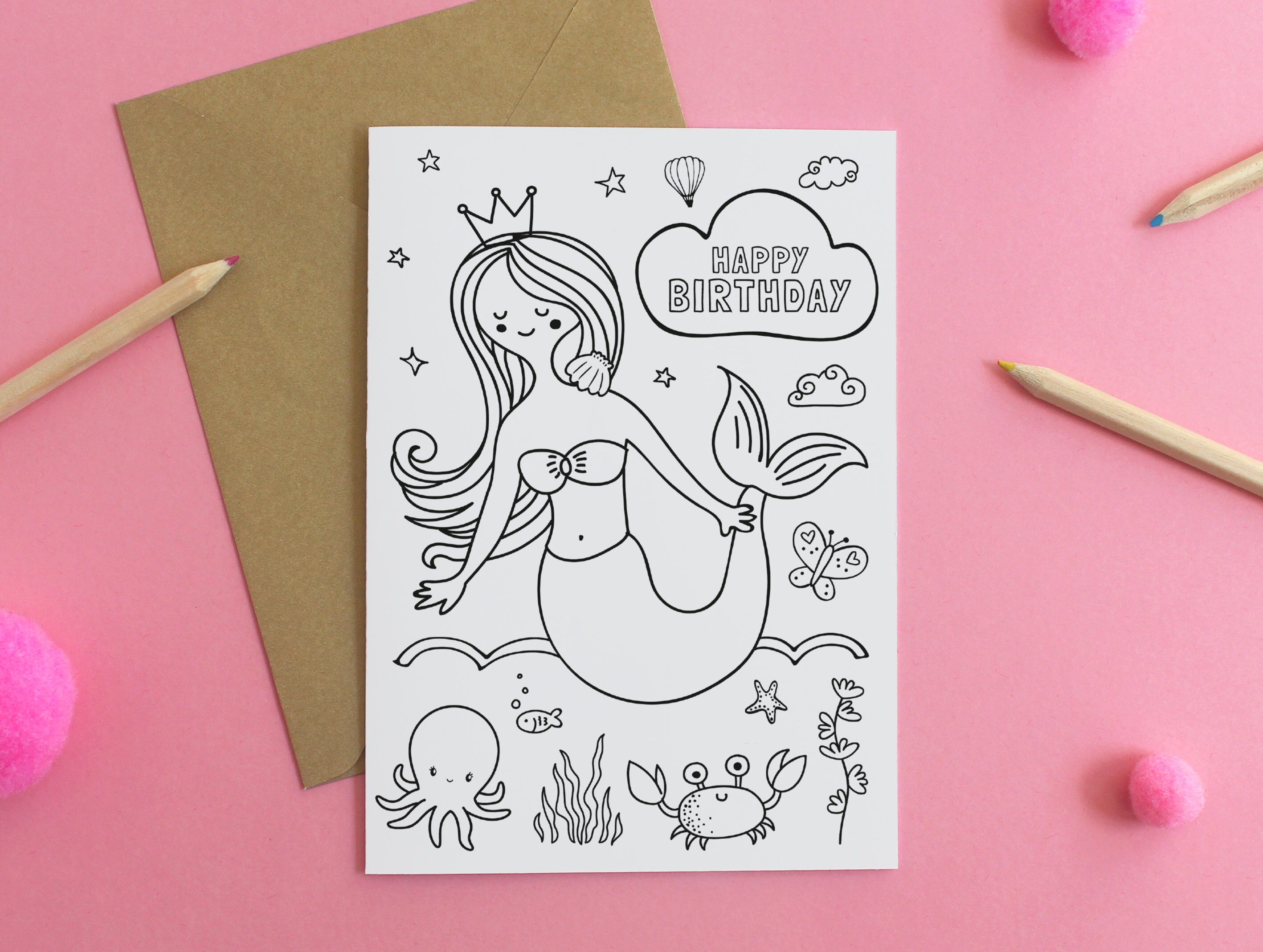 Mermaid Card | Printable Mermaid Card | Digital Kids Birthday Card ...
