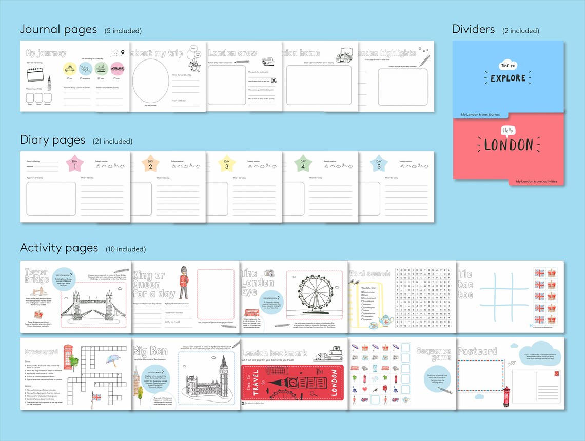 Kids London Travel Journal Printable Kit London Vacation Activity Book ...