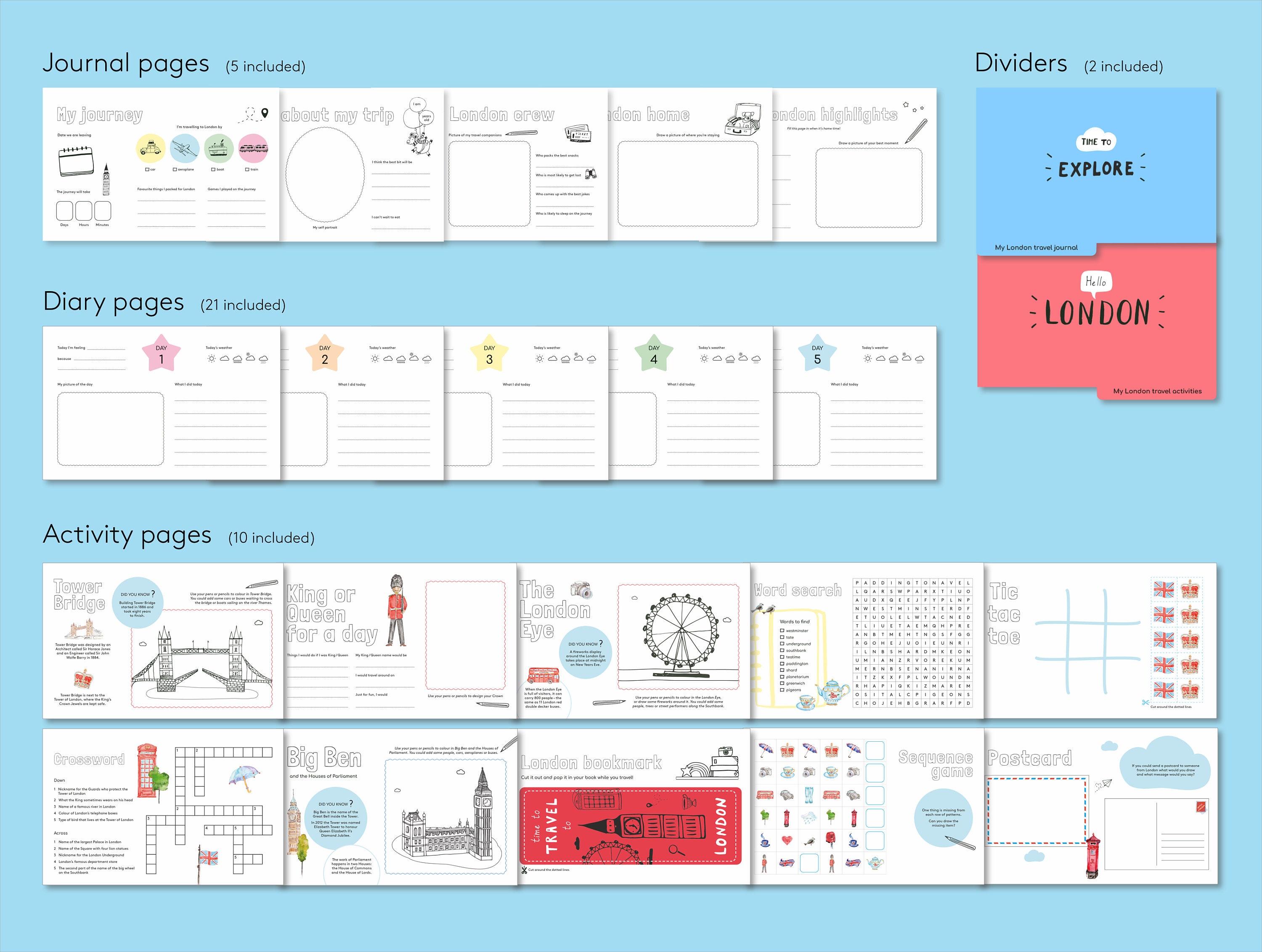 Kids London Travel Journal Printable Kit London Vacation Activity Book ...