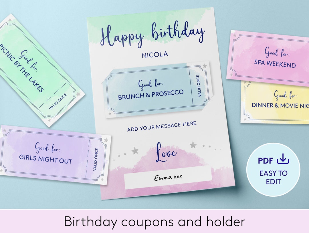 Editable Birthday Coupons, Last Minute Gift, Birthday Voucher Download ...