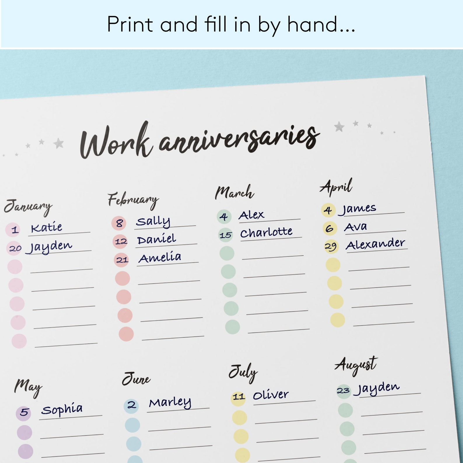 Work Anniversary Printable Template | Employee Anniversary Tracker ...
