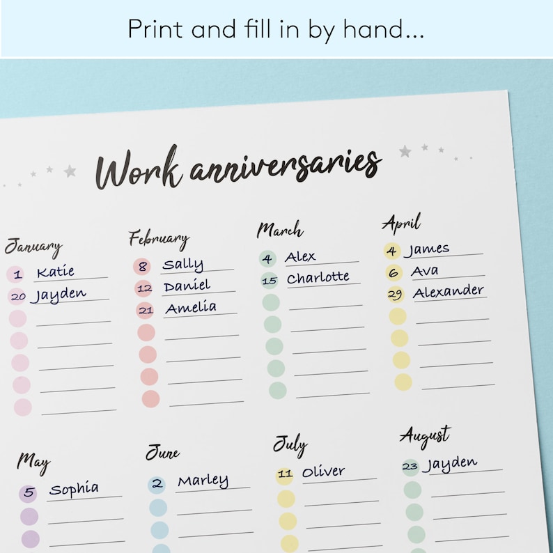 Employee Anniversary Tracker | Printable HR Template (US Letter, A4) - Etsy
