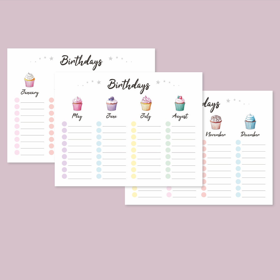 Birthday Tracker Printable Template Landscape Format | Birthday Planner ...