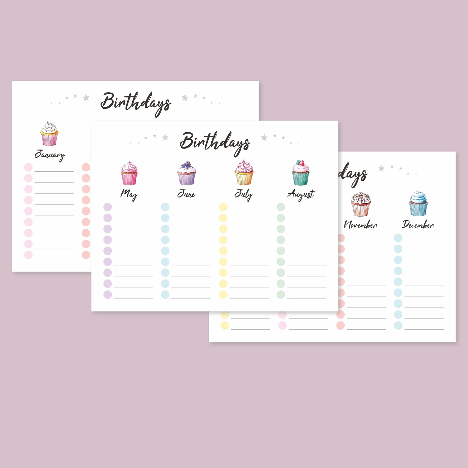 Birthday Tracker Printable Template Landscape Format | Birthday Planner ...
