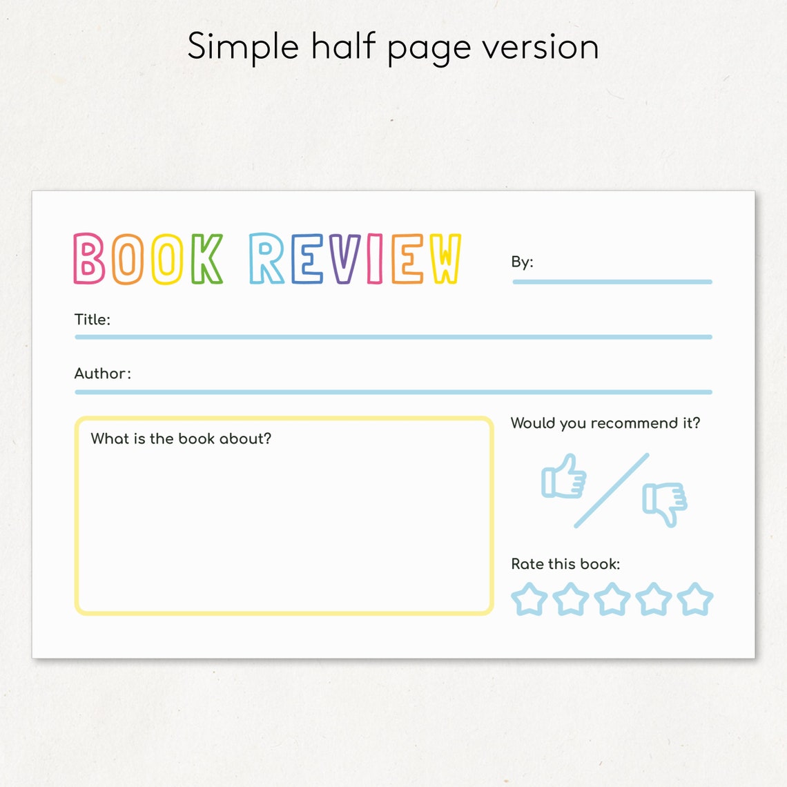 Book Review Printable Template | Kids Book Review | Comprehension ...