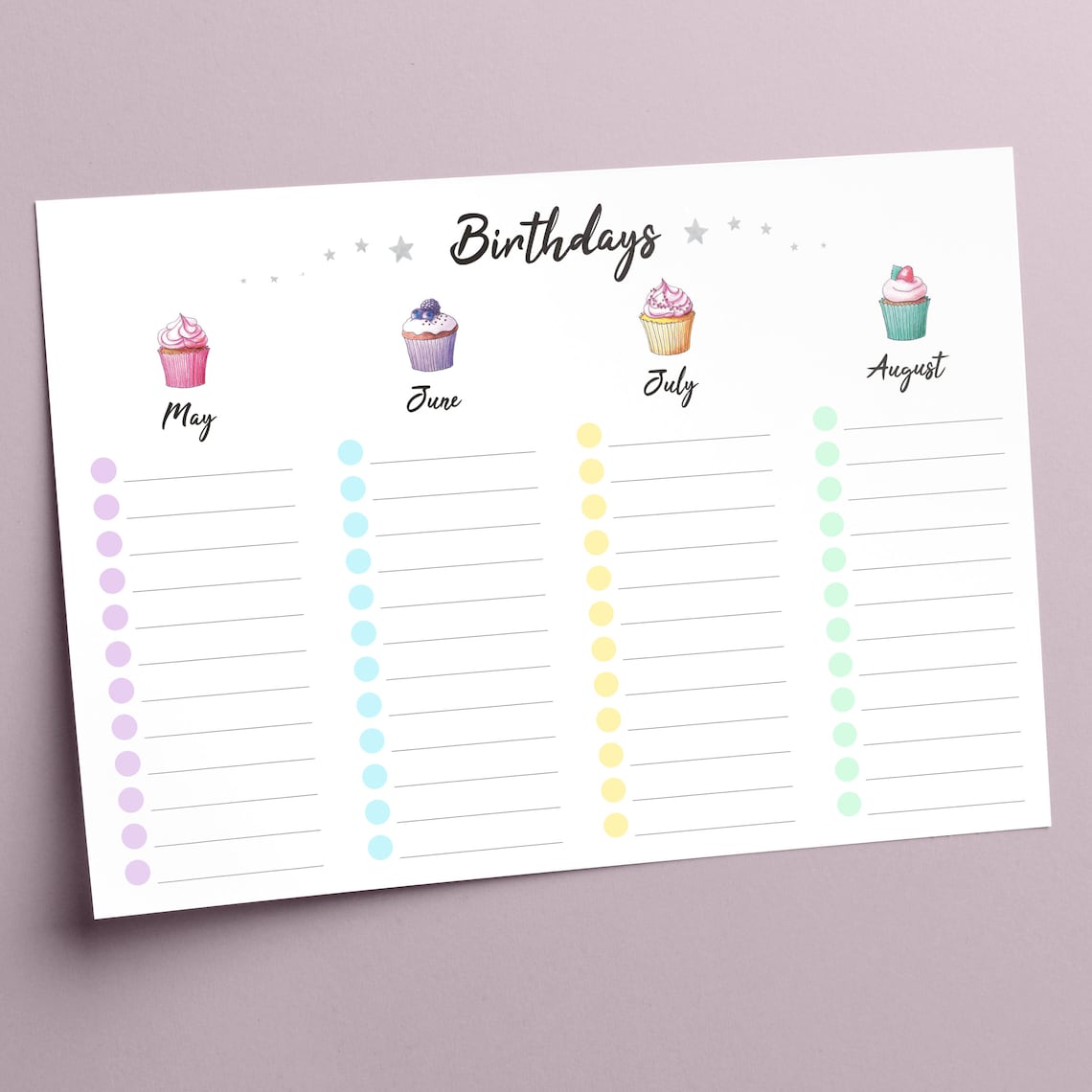 Birthday Tracker Printable Template Landscape Format | Birthday Planner ...