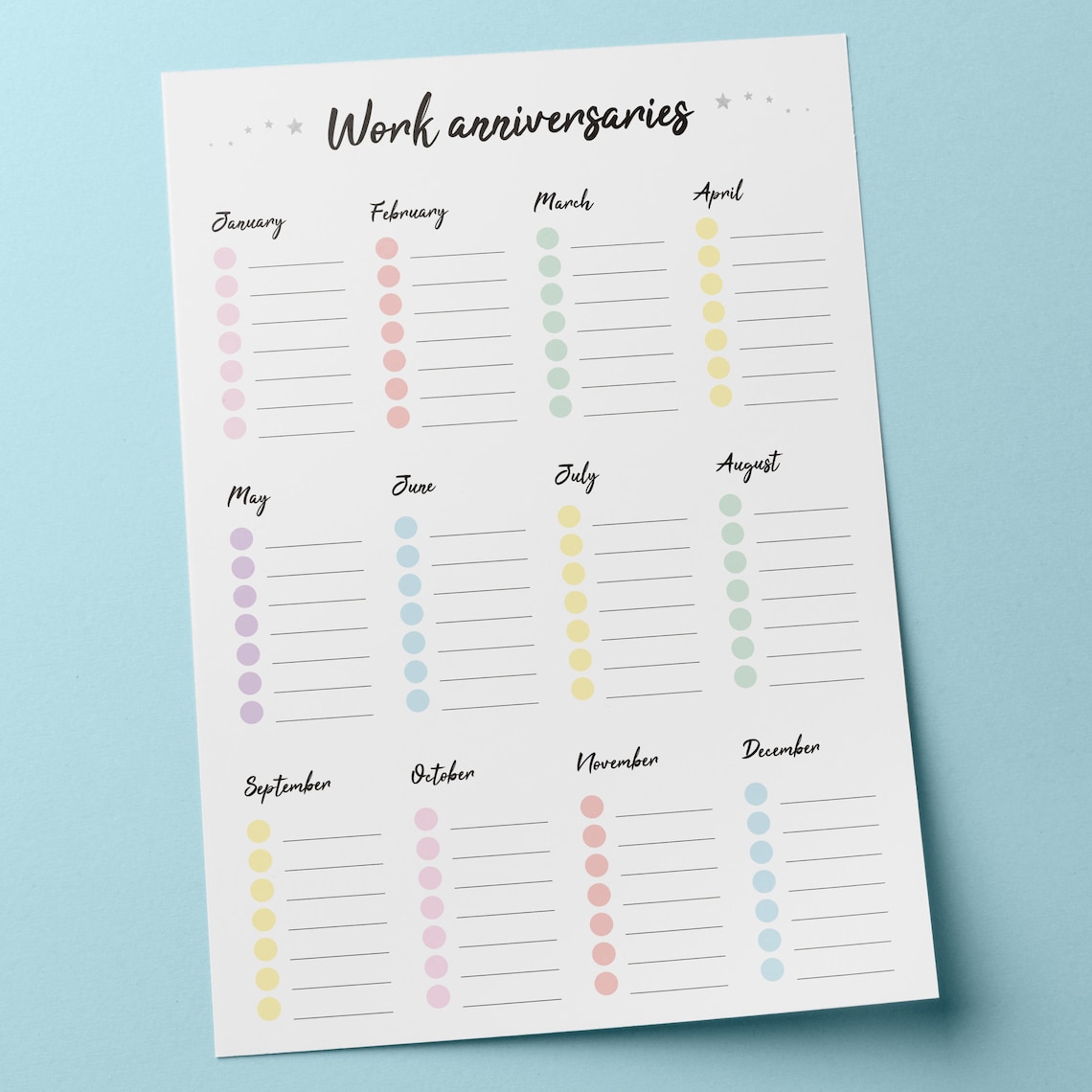 Employee Anniversary Tracker | Printable HR Template (US Letter, A4) - Etsy