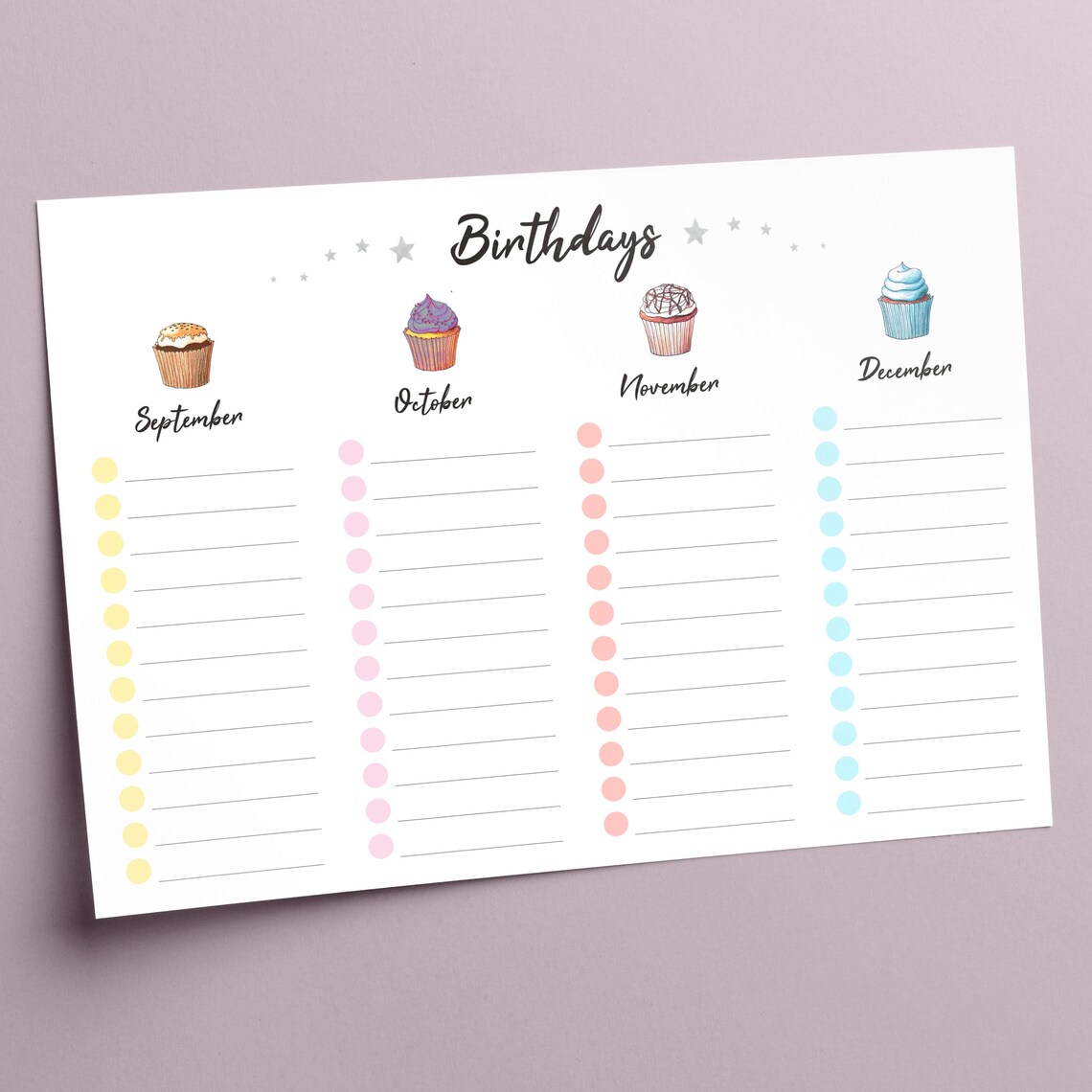 Birthday Tracker Printable Template Landscape Format | Birthday Planner ...