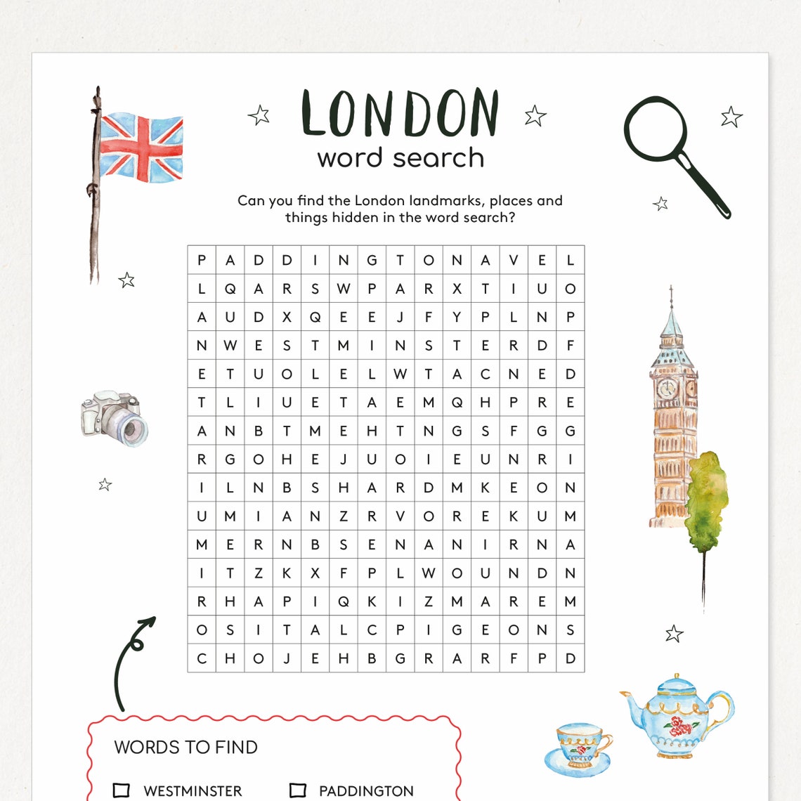 London Activities for Kids | Kids Printable Activity Sheet London ...