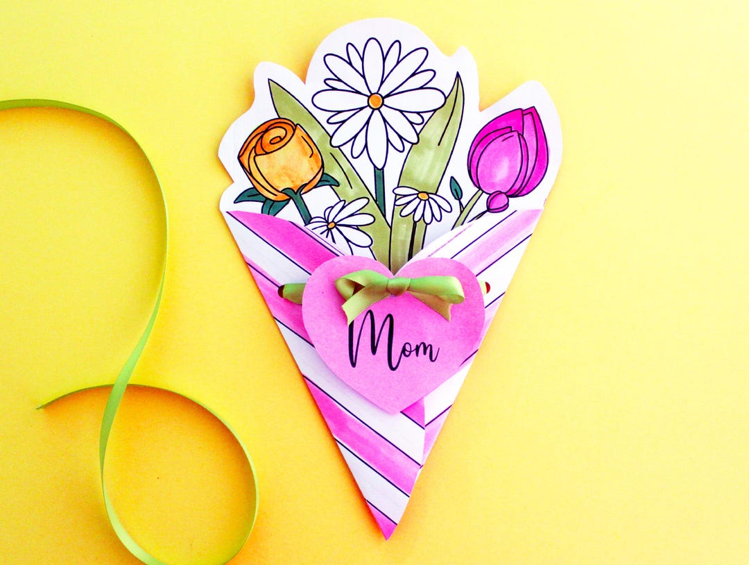 DIY Mother's Day Bouquet Card: Printable Coloring Craft (instant ...