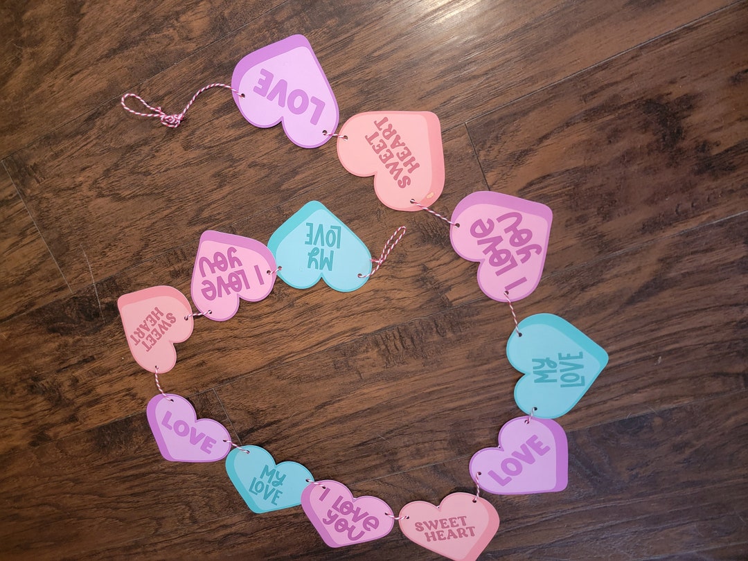 Candy Heart Banner, Conversation Heart Banner, Valentines Day Party ...