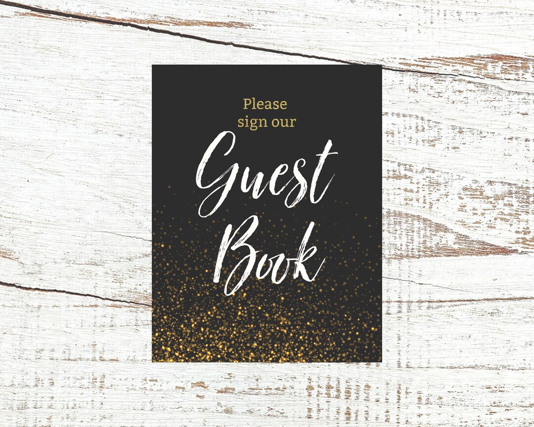 Printable Wedding Signs, Guest Book Sign, Black and Glitter Gold Bridal ...