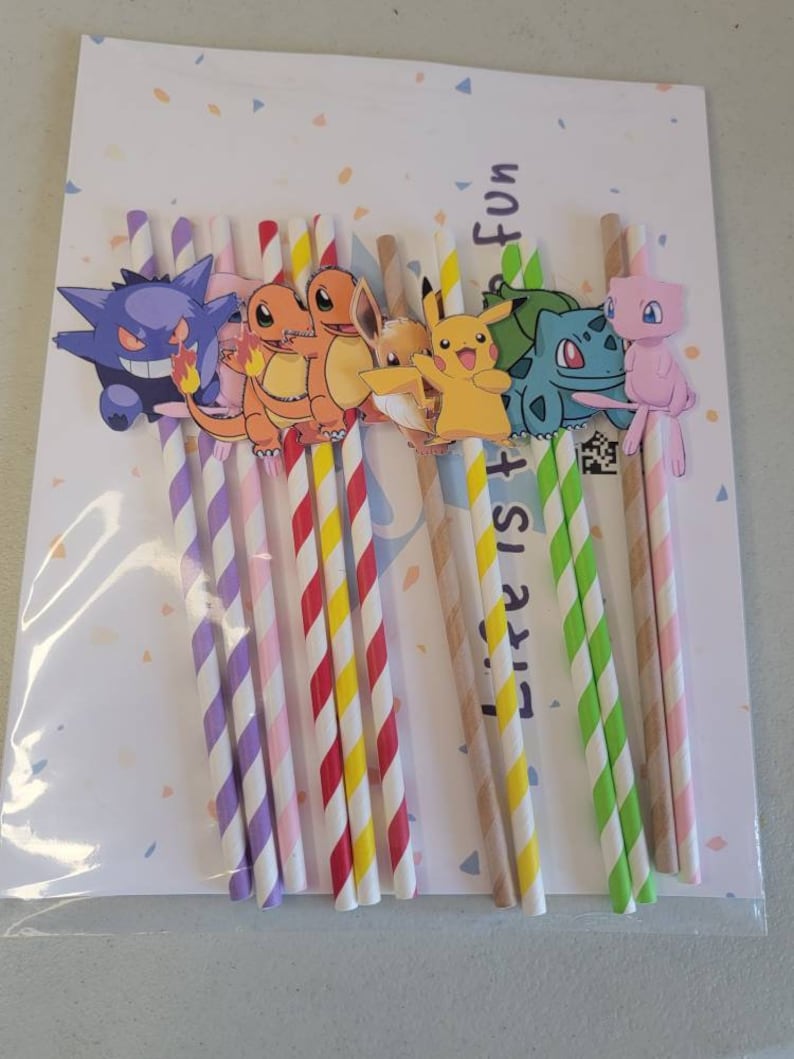 Pokemon Birthday Straws Pikachu Straws Pokemon Party - Etsy