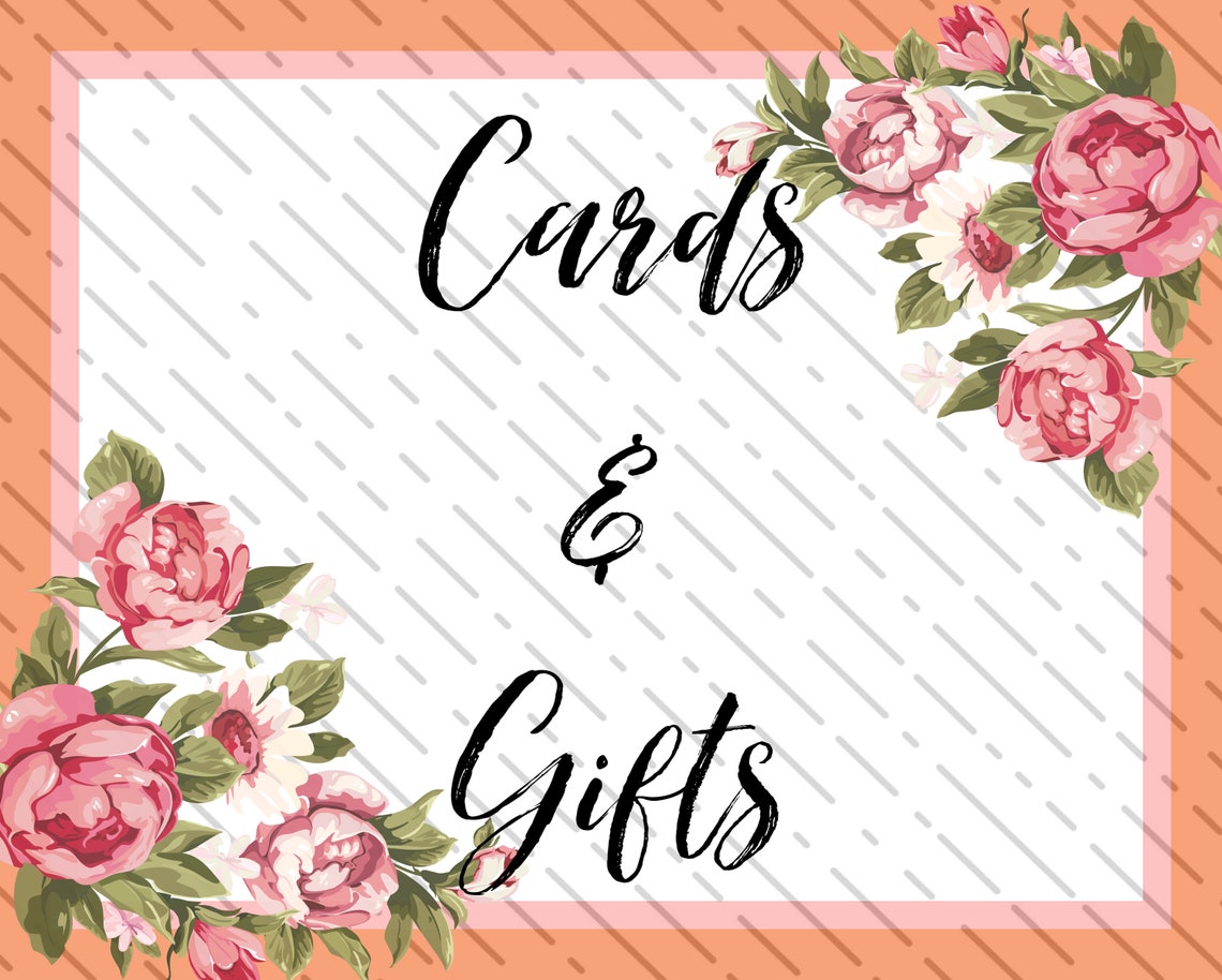 Printable Floral Cards and Gifts Sign Coral and Pink Bridal | Etsy