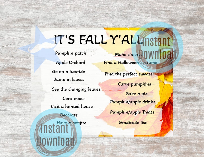 Fall Bucket List Printable Fall to Do List Fall Checklist - Etsy