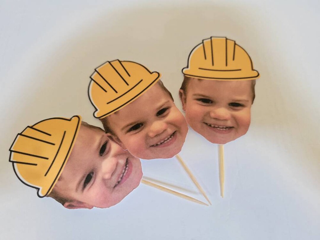 Custom Face Cupcake Toppers, Digging Being 2, Construction Themed Party ...