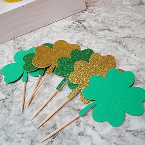 Green Clover Toppers, Shamrock Cupcake Toppers, Four Leaf Clover Decor ...