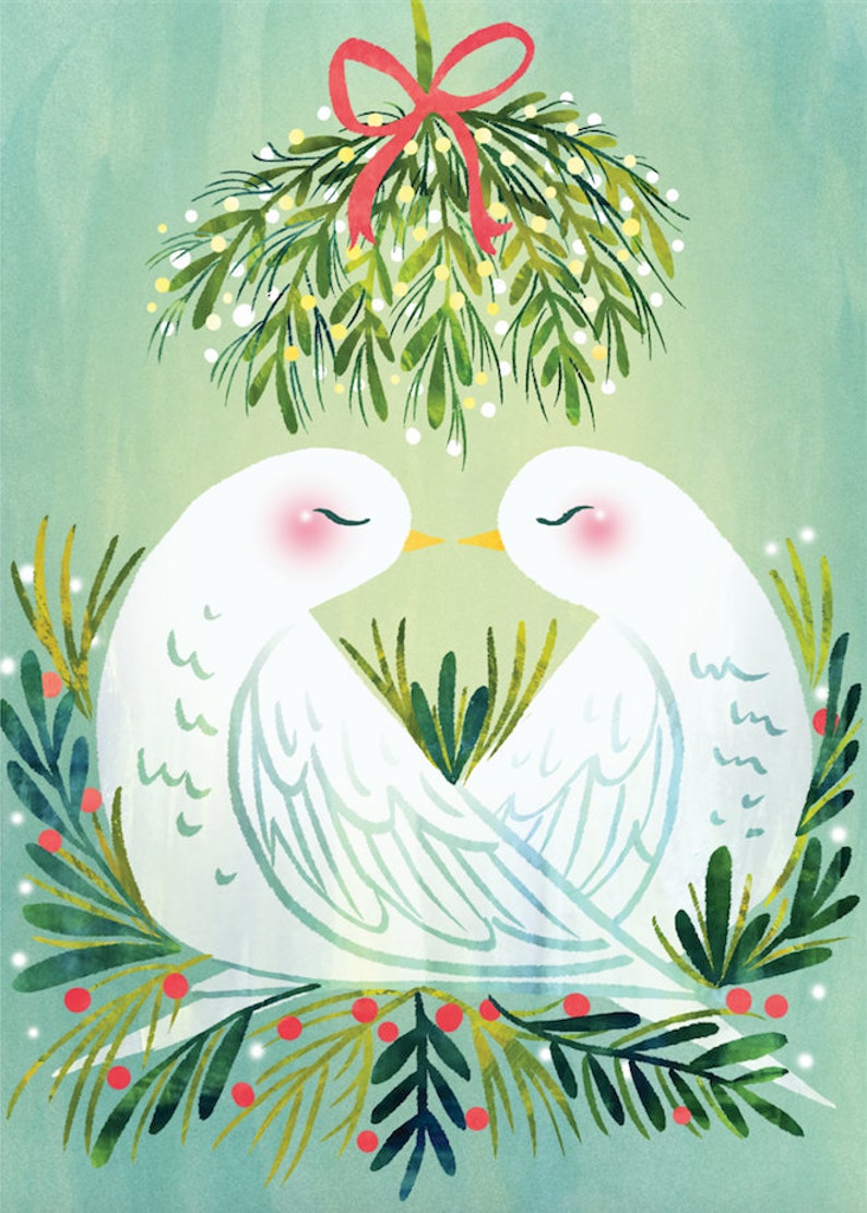Two Turtle Doves - Christmas Card - Etsy
