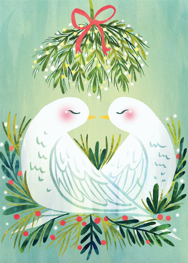 Two Turtle Doves - Christmas Card - Etsy