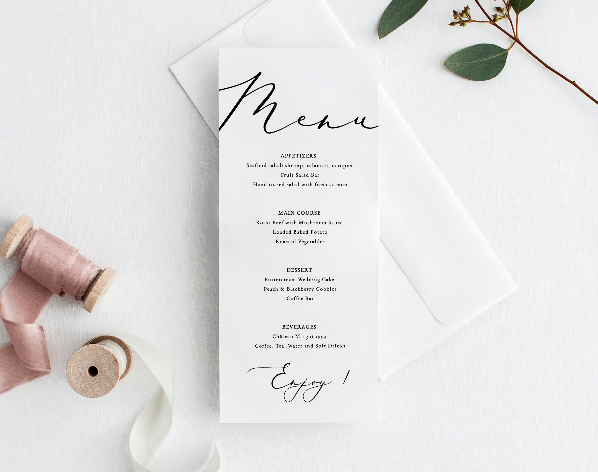 Editable Calligraphy Menu Template 3.75x9 100% | Etsy
