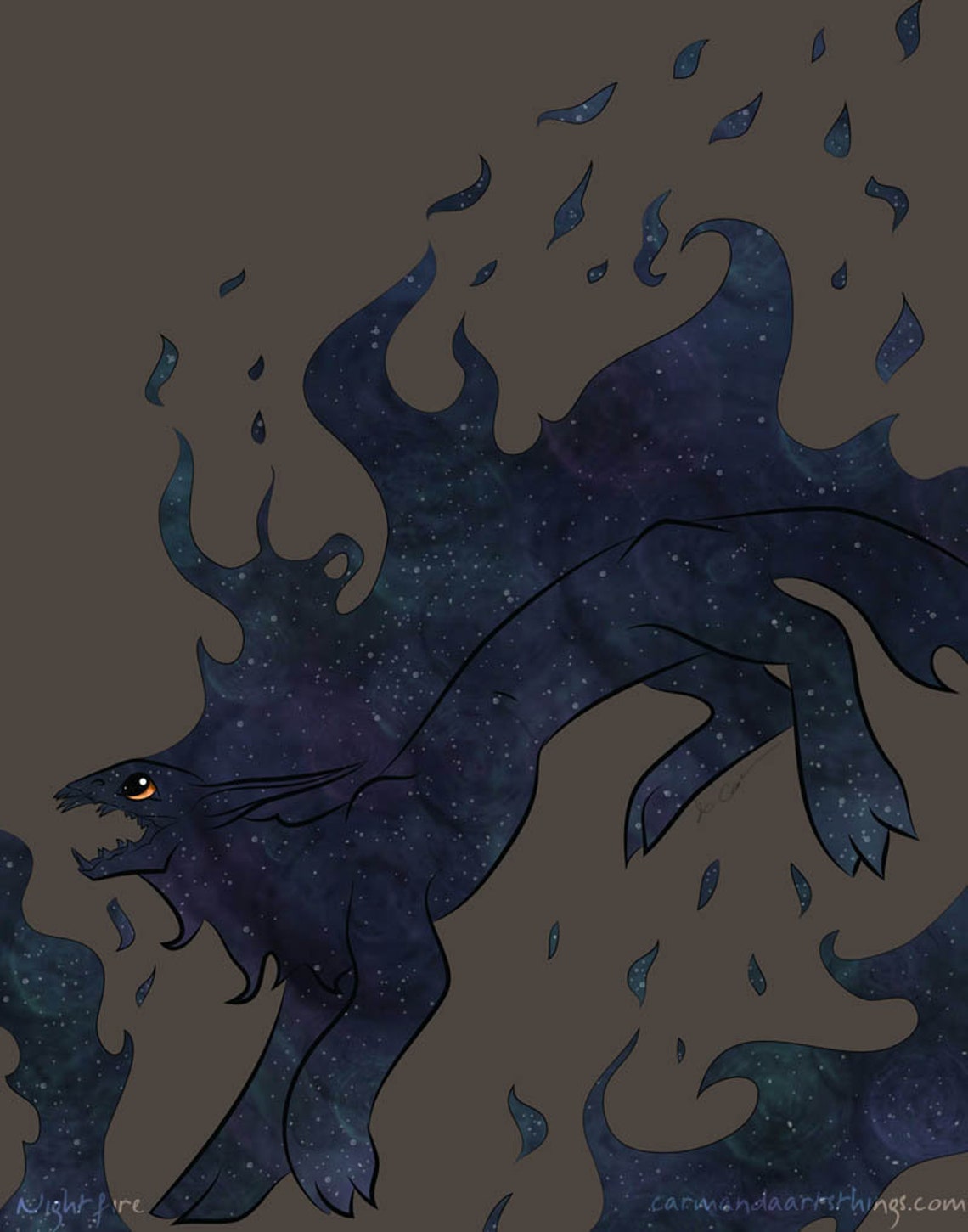 Night Sky Monster Illustration Matted Print in Easy to Frame - Etsy