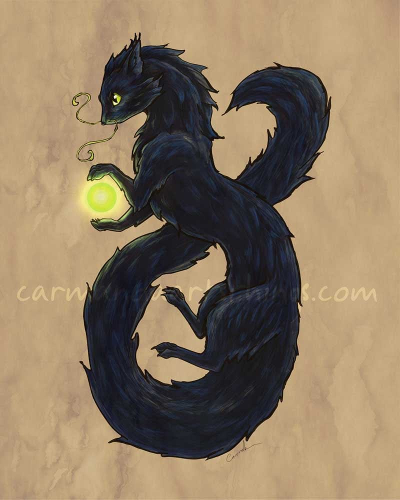 Eastern Cat Dragon Illustration Matted Art Print in 2 Easy to Frame ...