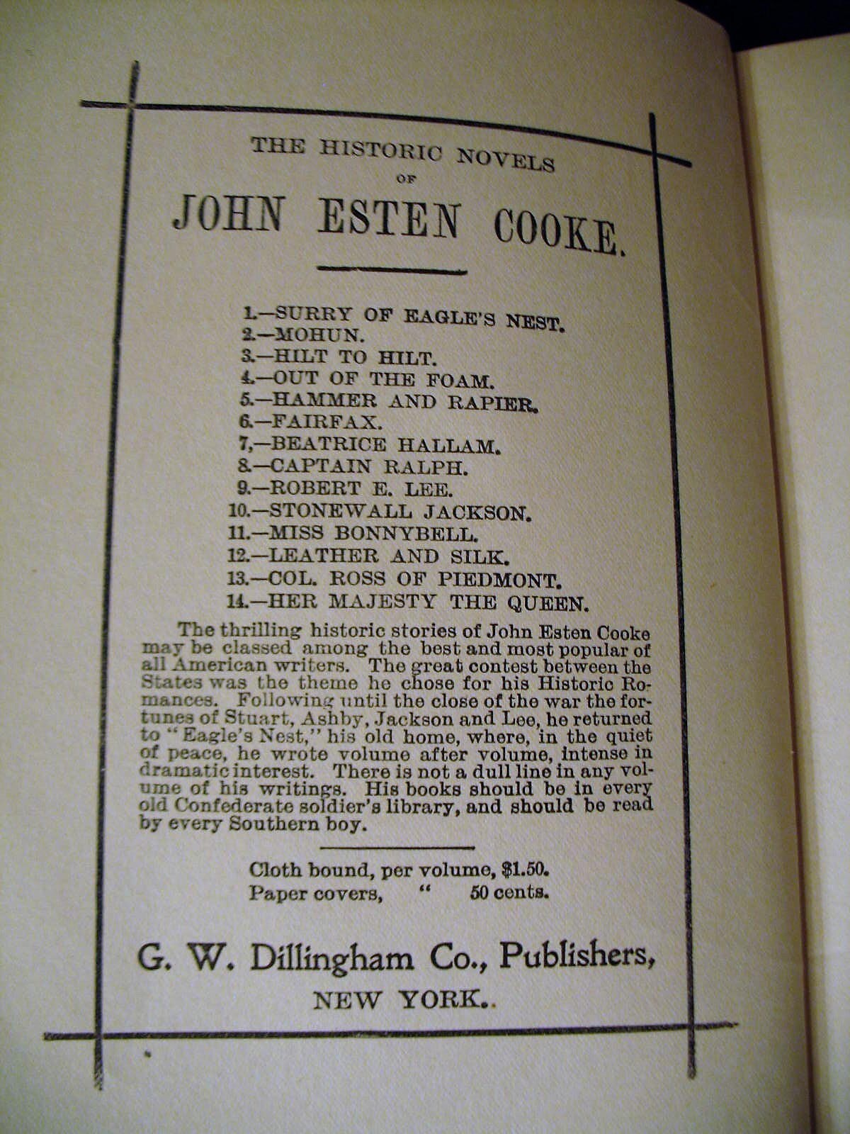 Hilt to Hilt John Esten Cooke 1896 Dillingham Publishers - Etsy
