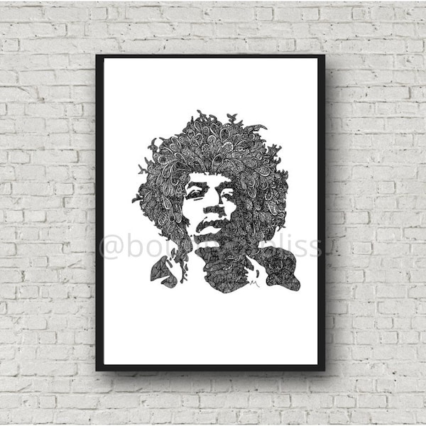 Jimi Hendrix Black and White Print - Etsy
