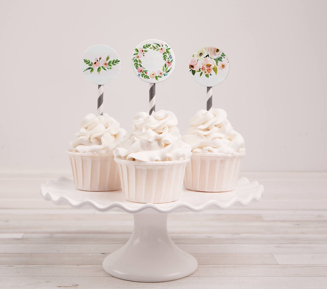 Floral Cupcake Toppers Circles Printable Party Circles Boho - Etsy