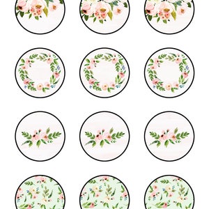 Floral Cupcake Toppers Circles Printable Party Circles Boho - Etsy