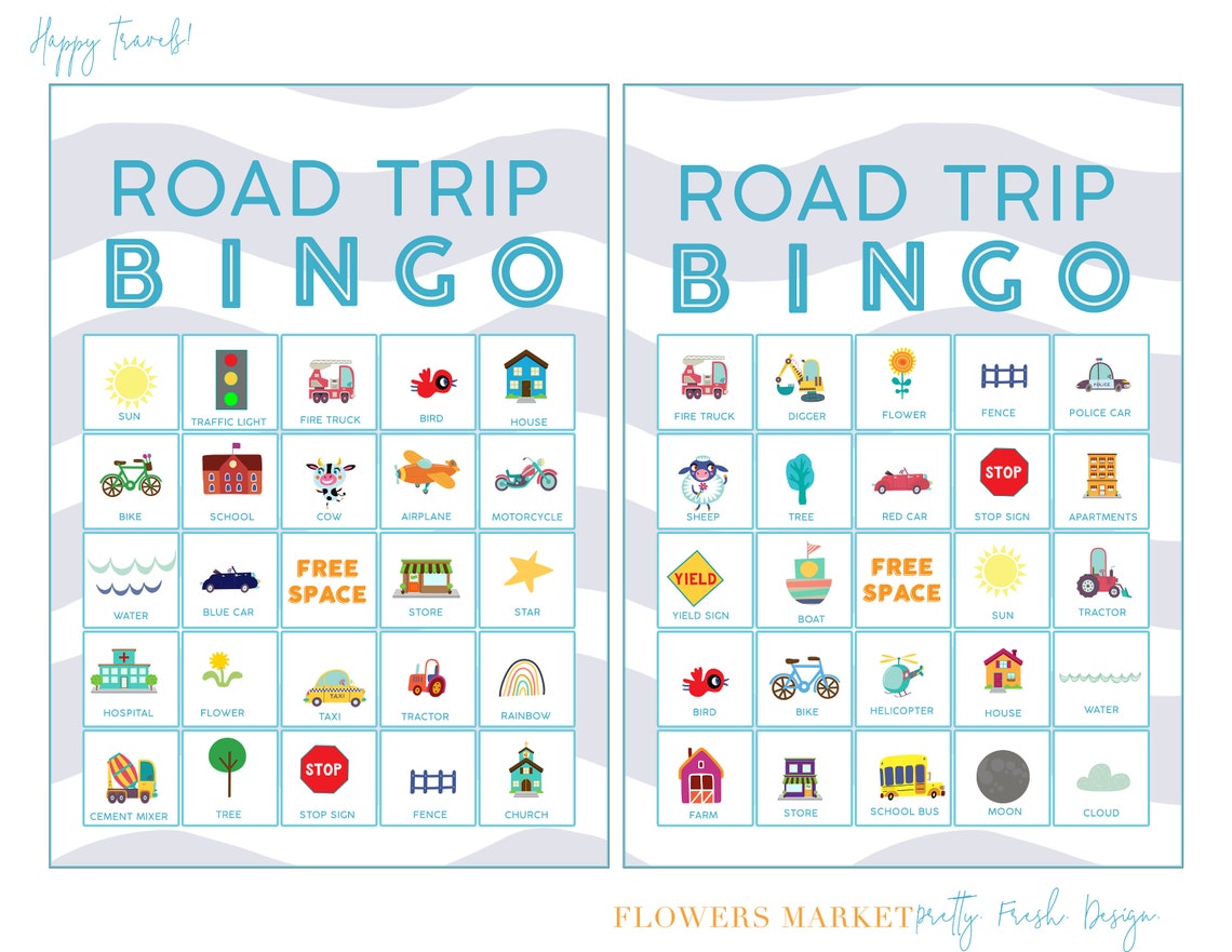 Printable Travel Bingo Cards road Trip Activity Family - Etsy