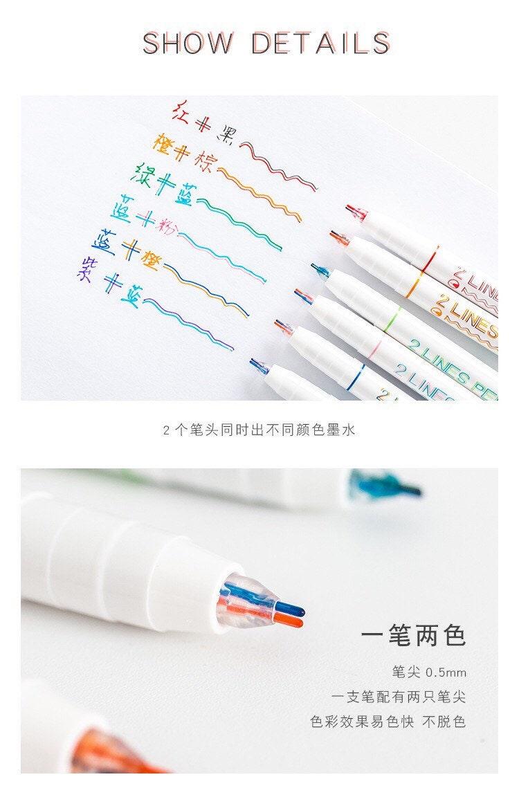 Double line Pens Colorful Marker Journal Marker Pens Art | Etsy