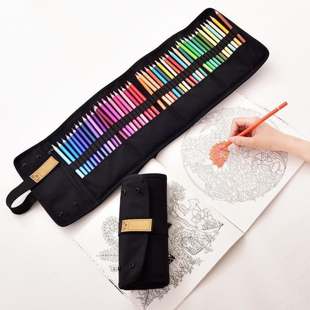 48 Slots Black Canvas Roll up Pencil Case Pen Storage Pouch - Etsy