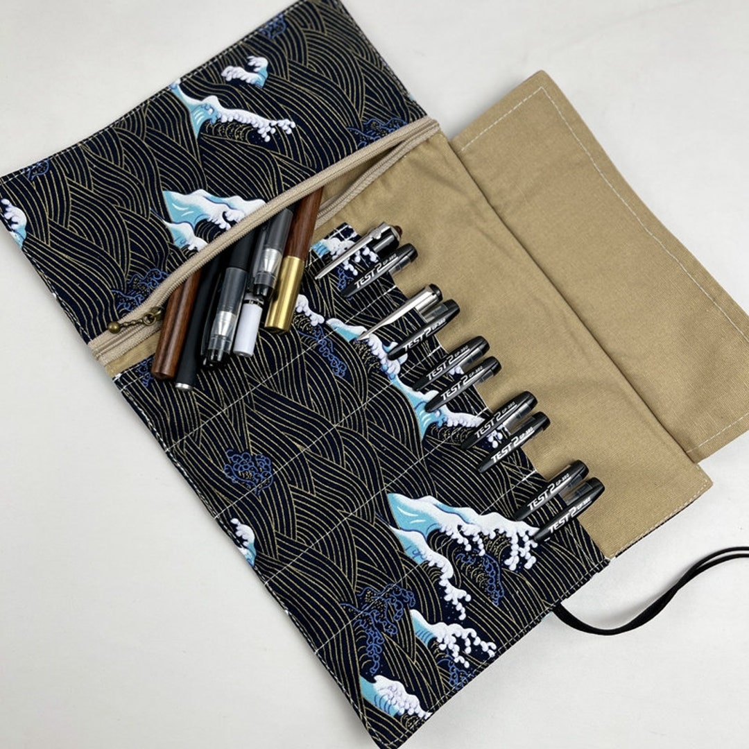 Black Wave Roll up Pen Case With Zipper Pocket - Etsy