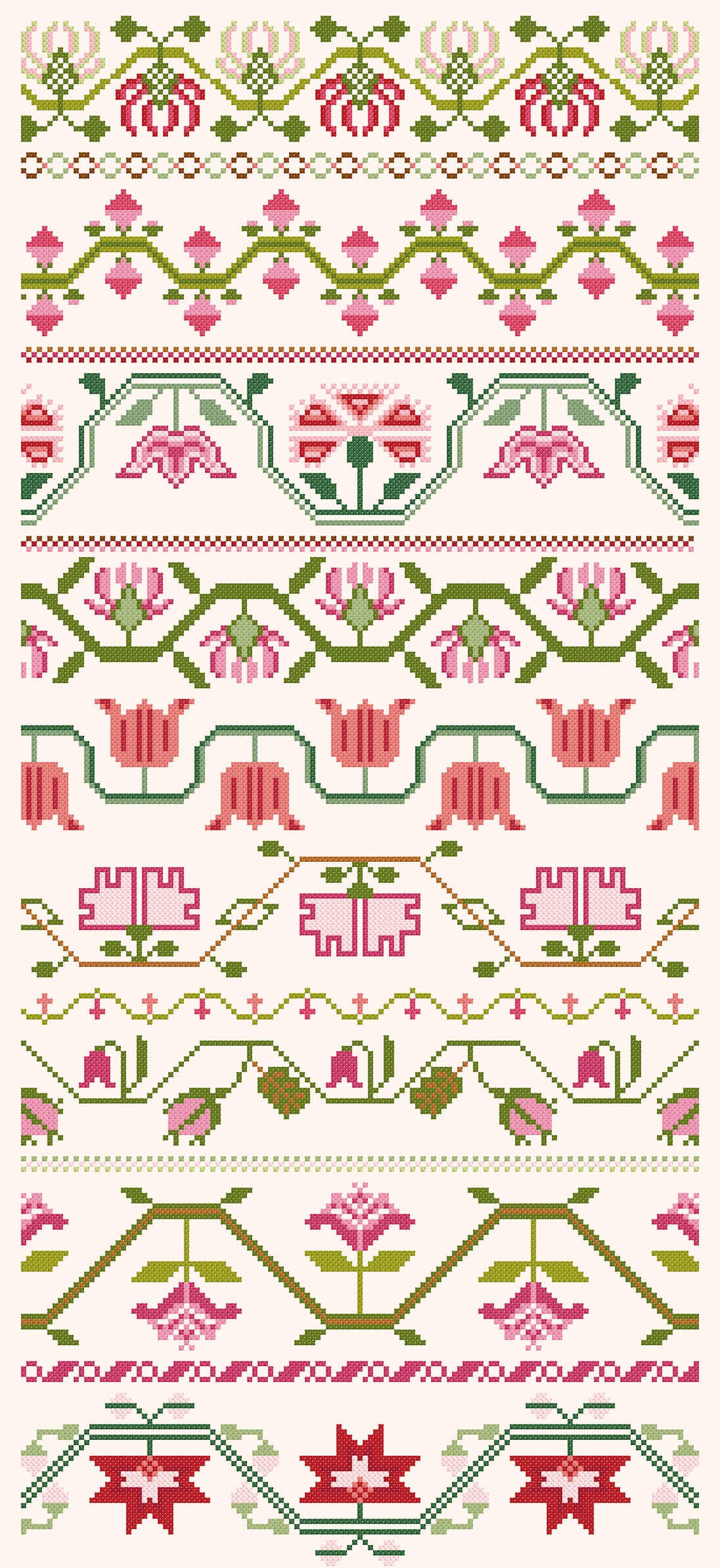 Band Sampler in Red and Green Cross Stitch - Etsy UK