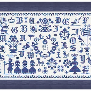 Blue and White Traditional Cross Stitch Sampler - Etsy