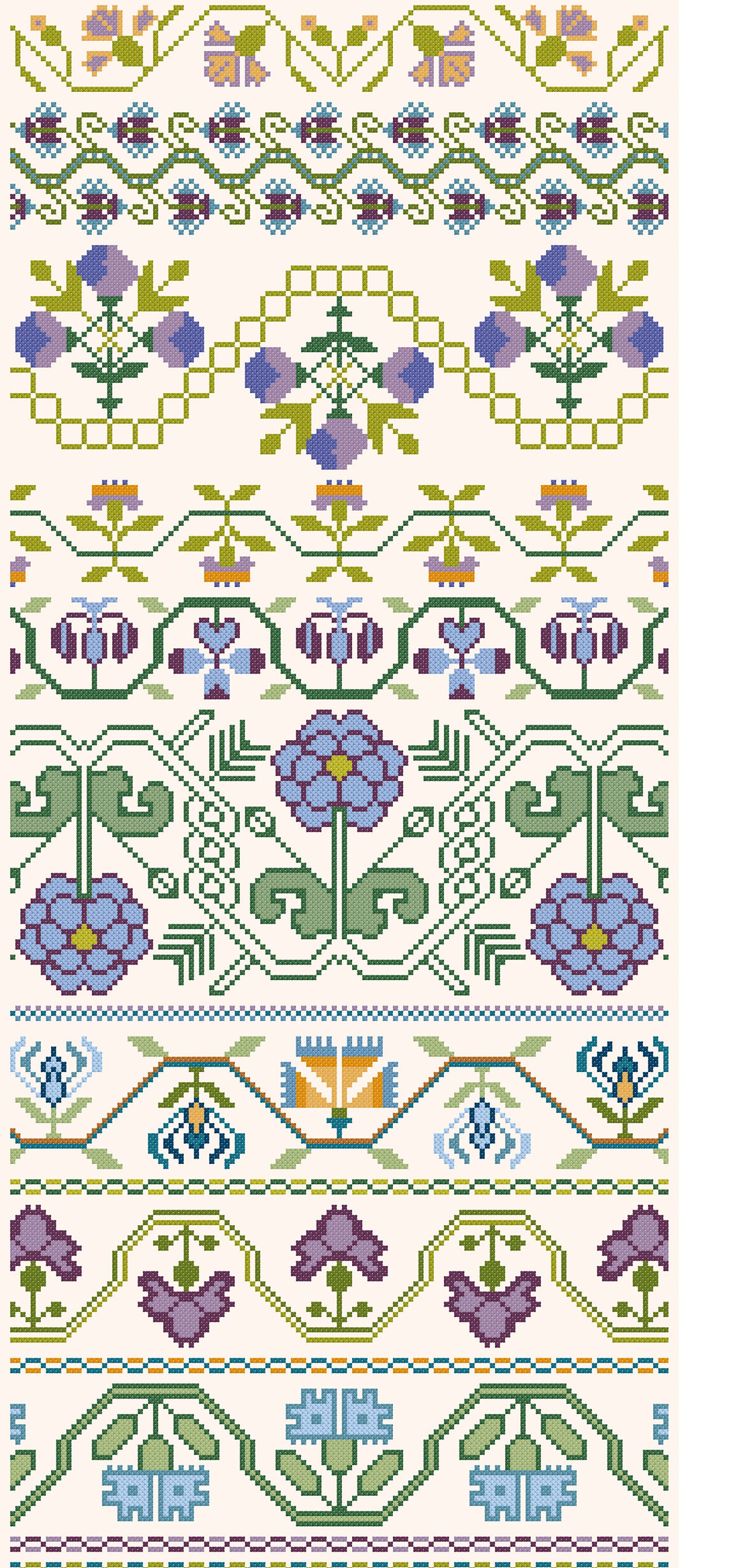 Band Sampler in Blue Purple and Gold Cross Stitch | Etsy