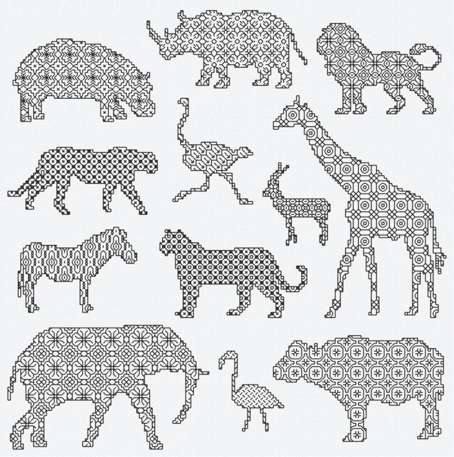 Blackwork Design 'african Animals' - Etsy
