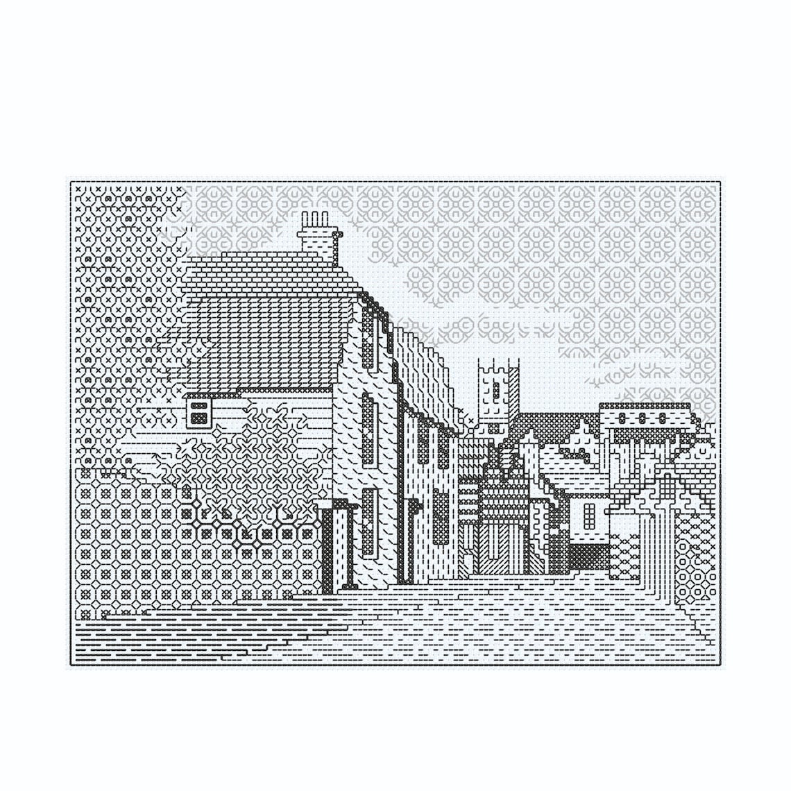 Village Etching - Scenic Design in Blackwork - Etsy