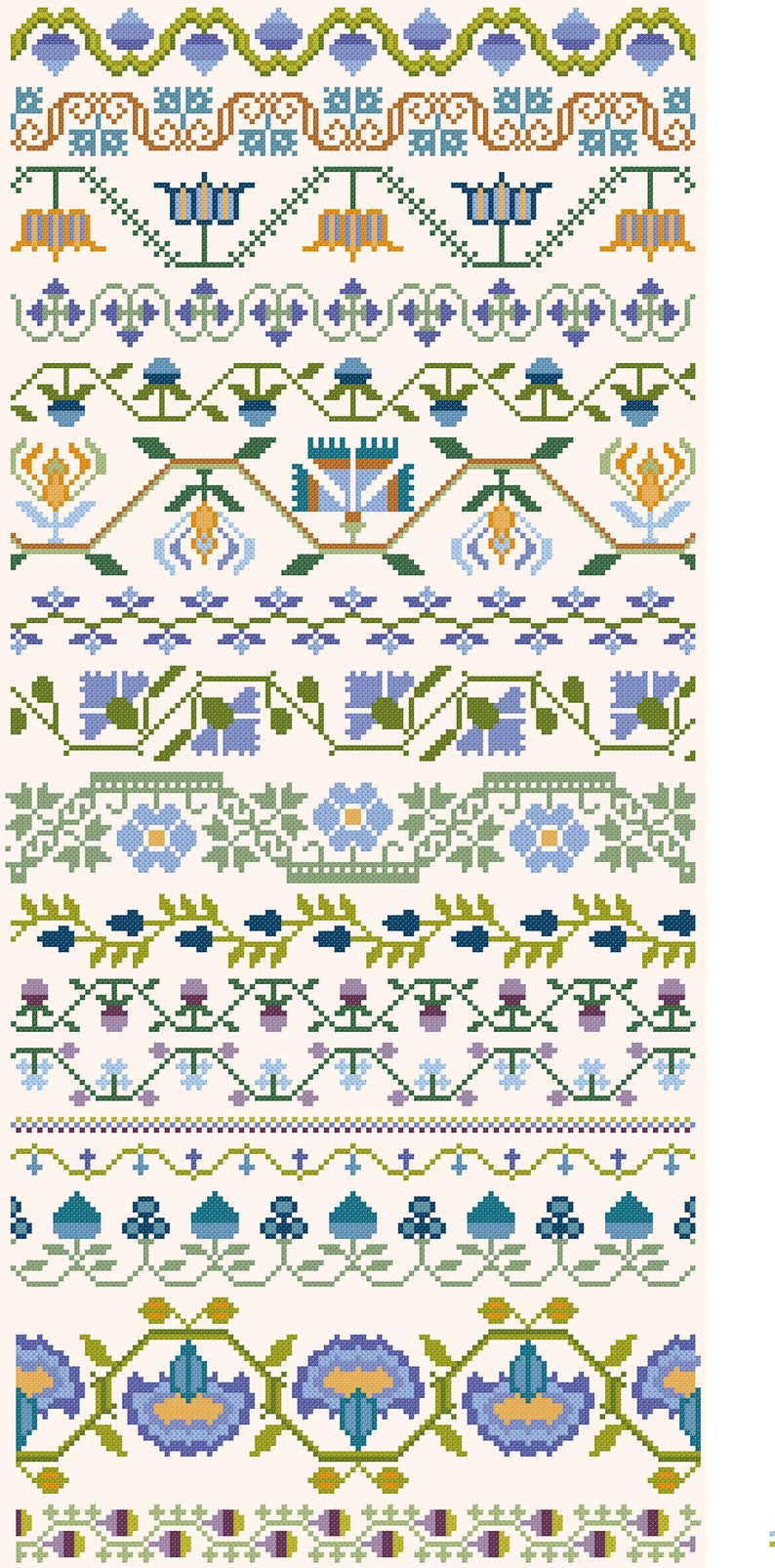 Band Sampler in Blue Purple and Gold Cross Stitch | Etsy