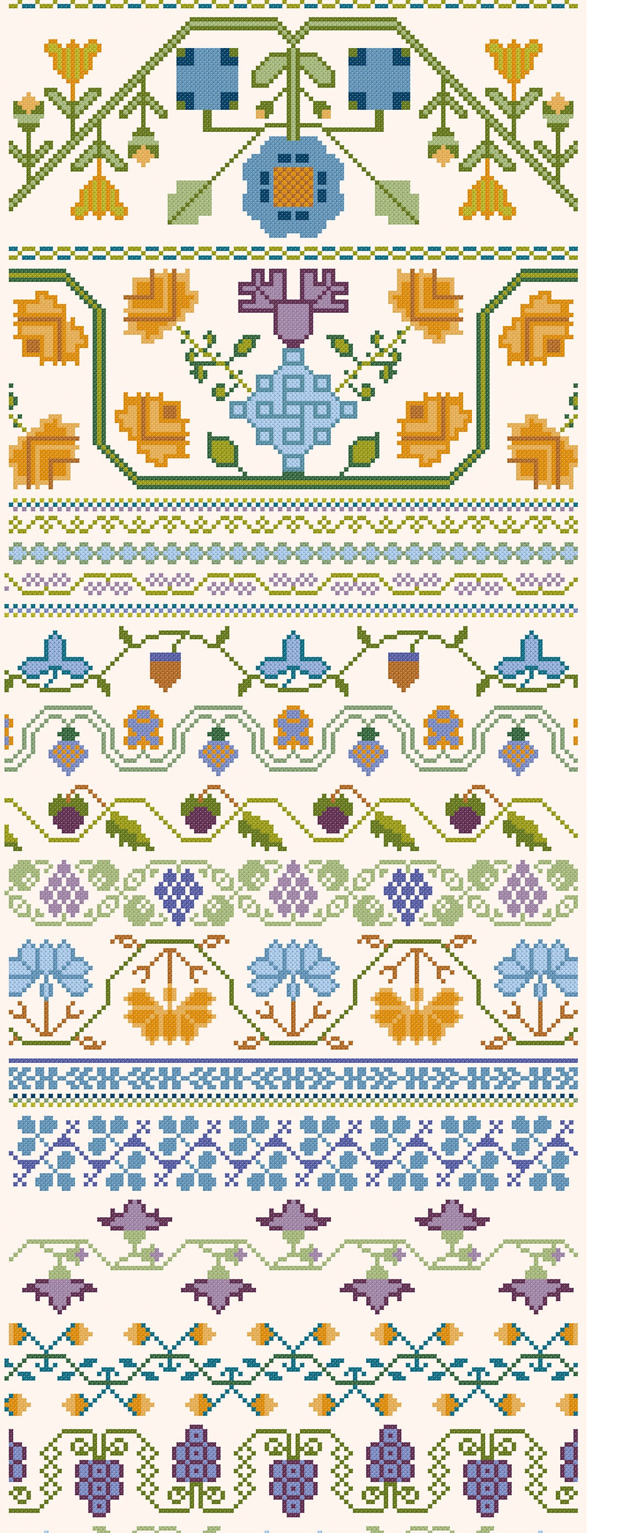 Band Sampler in Blue Purple and Gold Cross Stitch | Etsy