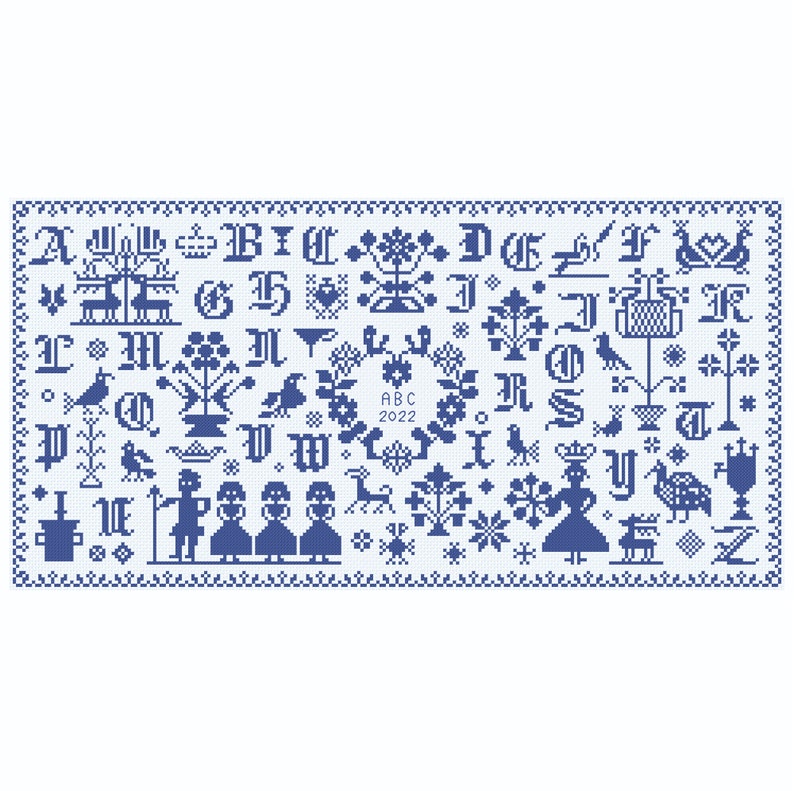 Blue and White Traditional Cross Stitch Sampler - Etsy