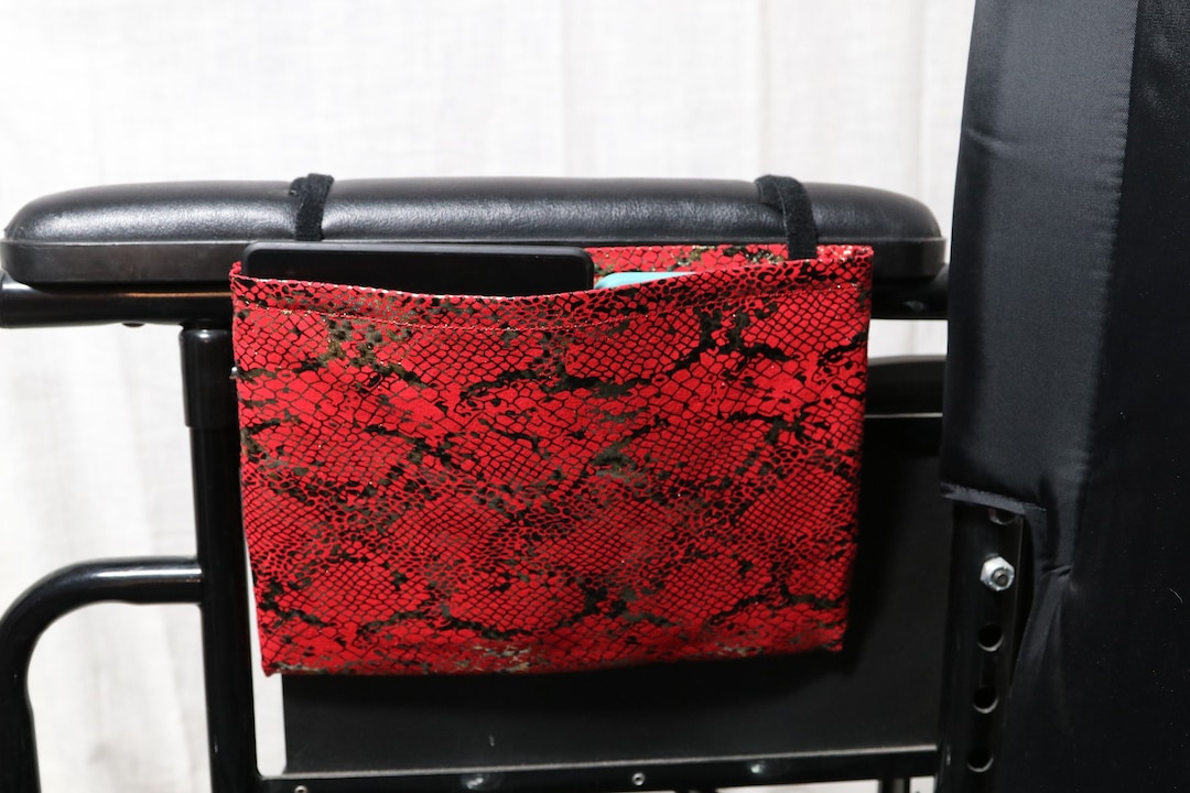 Red and Gold Faux Snake Skin Fabric Wheelchair Armrest Bag, Optional ...